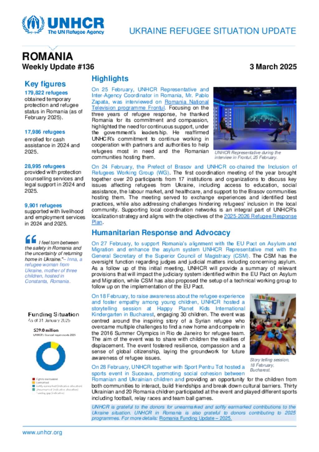 Document - UNHCR Romania_Ukraine Refugee Situation Update_ 3 March 2025