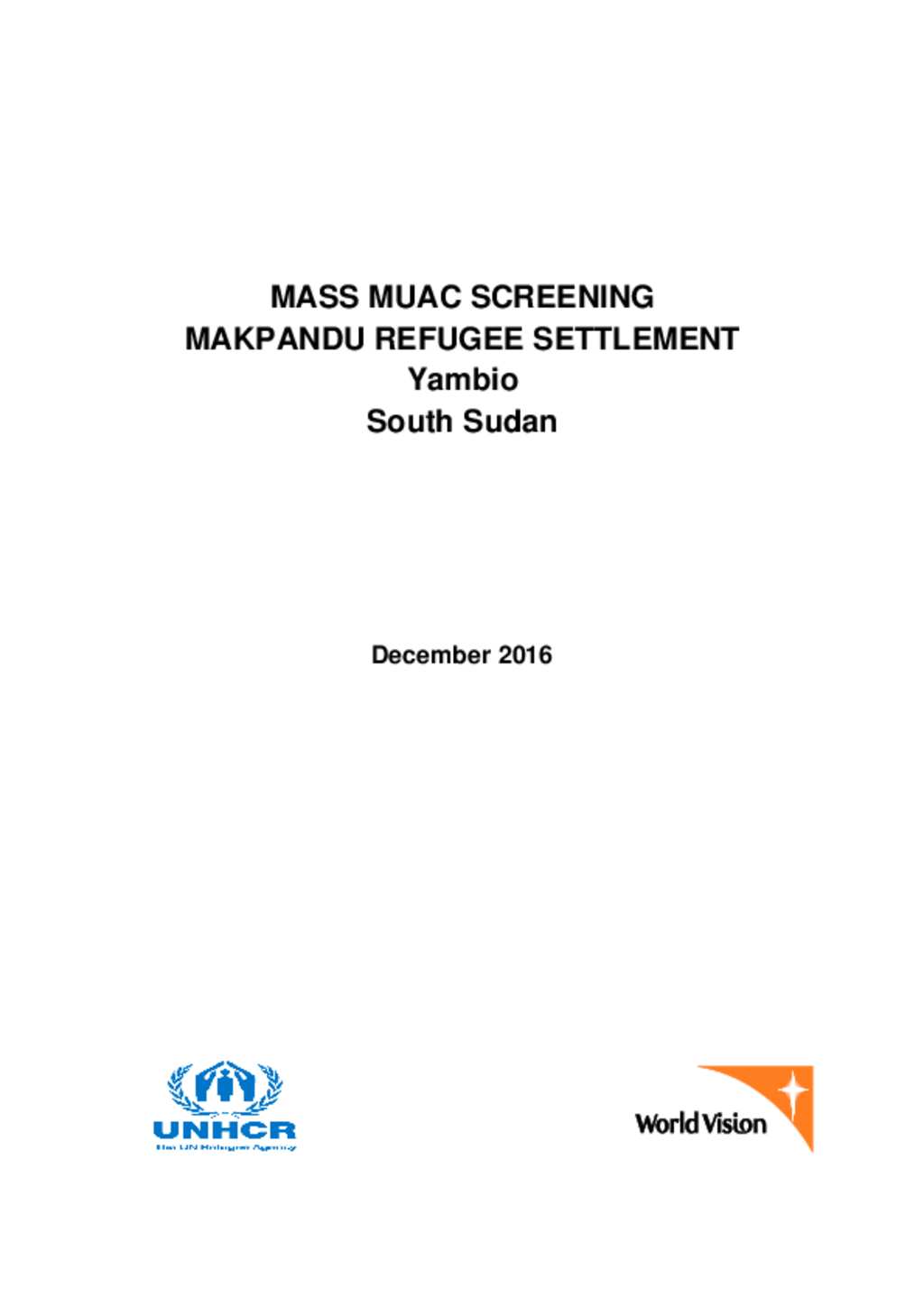 Document - UNHCR South Sudan_ Makpandu refugee settlement_Mass MUAC ...