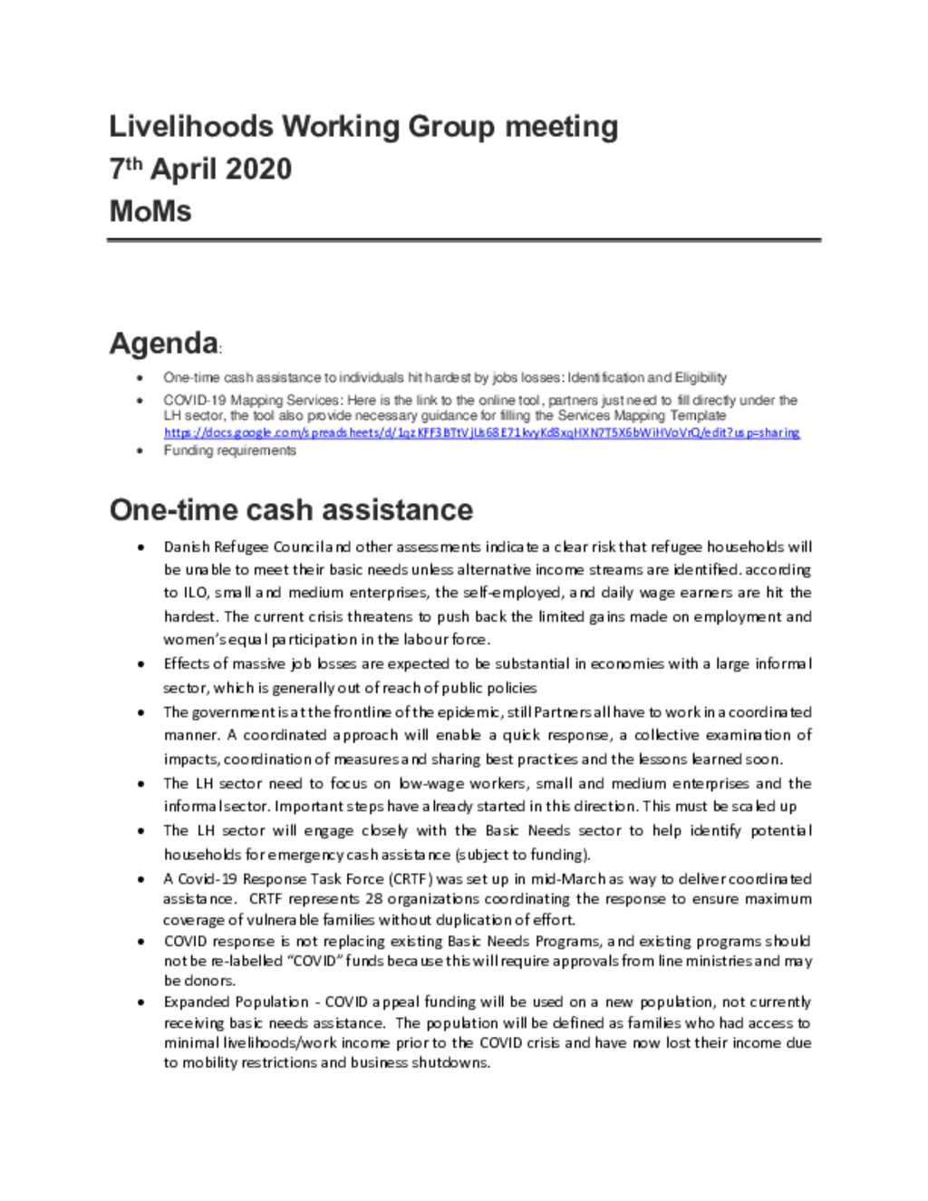 Document - Livelihoods Working Group - minutes of meeting 7 Apr 2020.