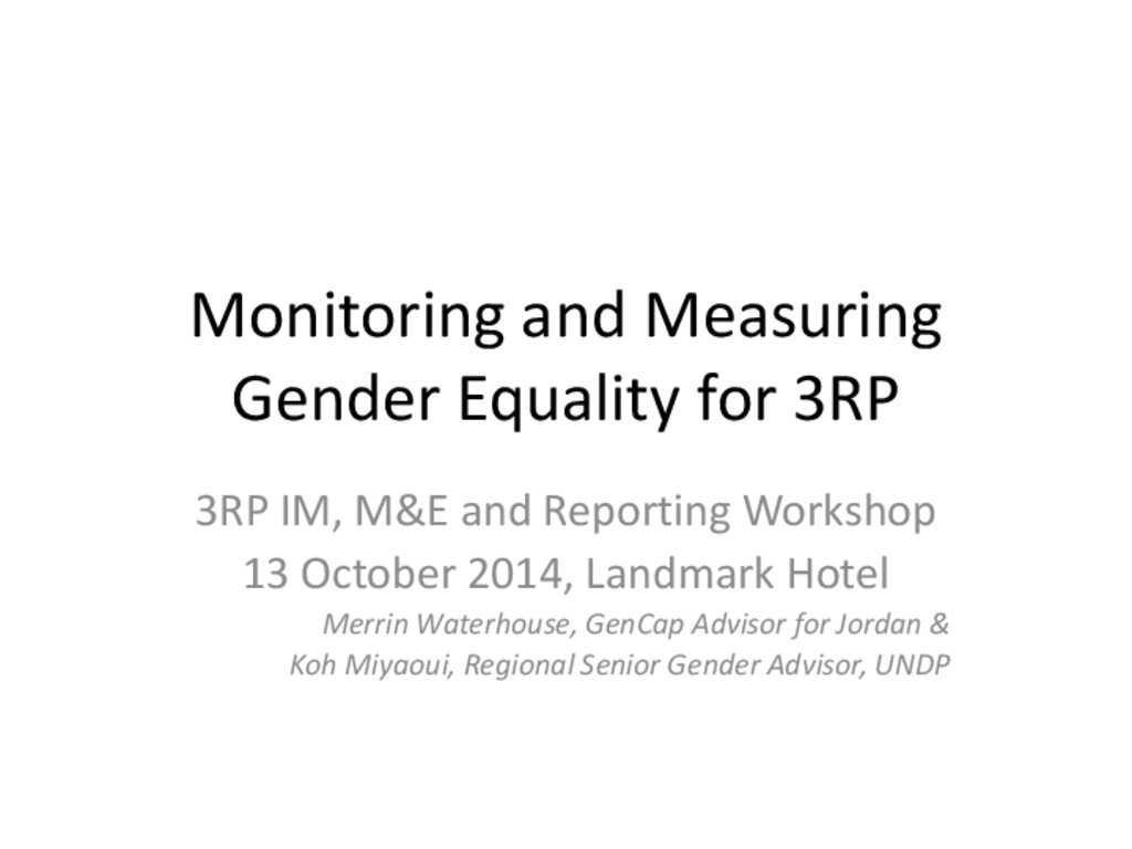 Document - Monitoring & Measuring Gender Equality in the 3RP