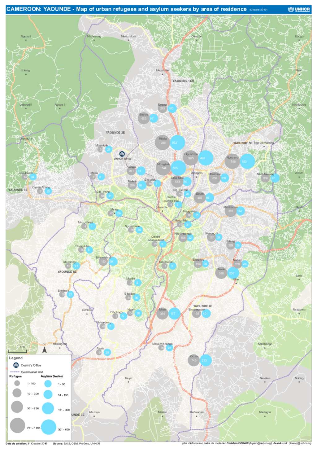 Document - YAOUNDE - Map of urban refugees and asylum seekers by area ...