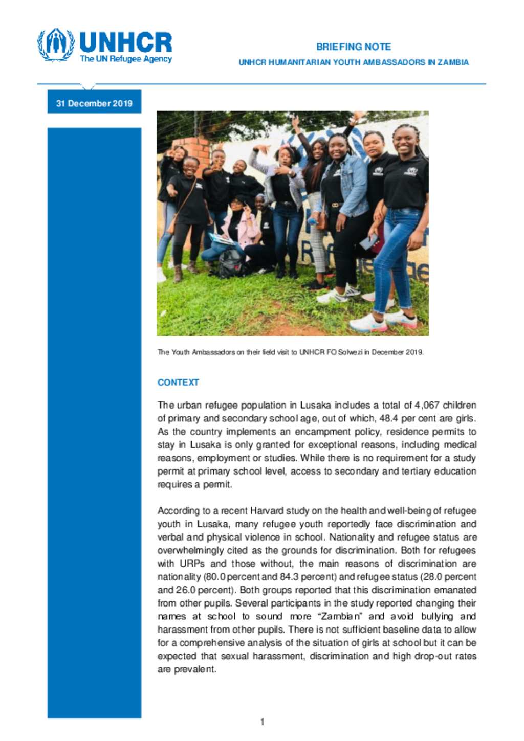 Document - UNHCR Humanitarian Youth Ambassadors in Zambia